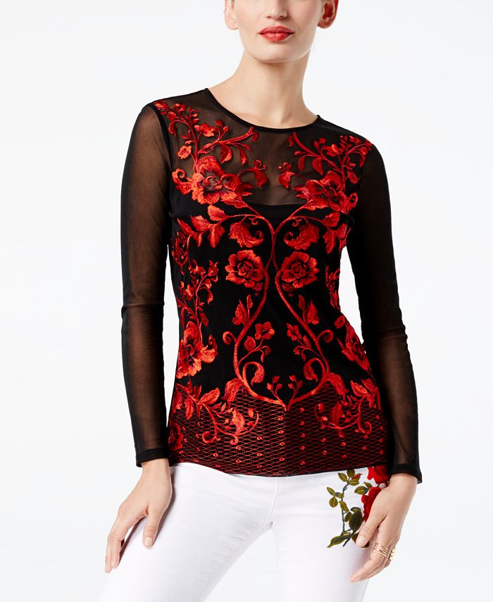 INC International Concepts I.N.C. Petite Embroidered Illusion Top ...