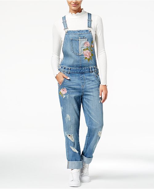 American Rag Juniors' Ripped Embroidered Denim Overalls, Created for ...