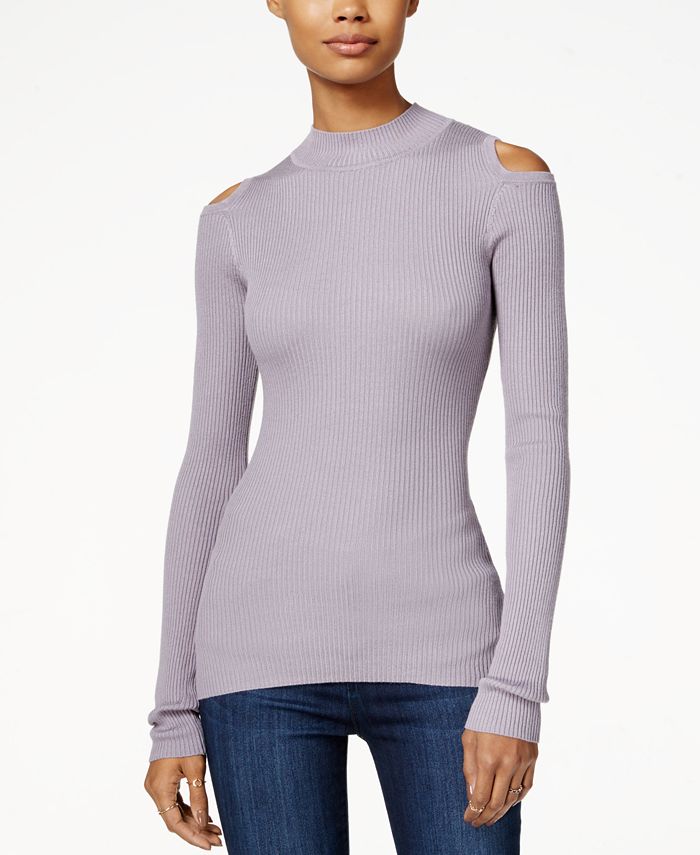 Planet Gold Juniors' Cold-Shoulder Mock-Neck Sweater - Macy's
