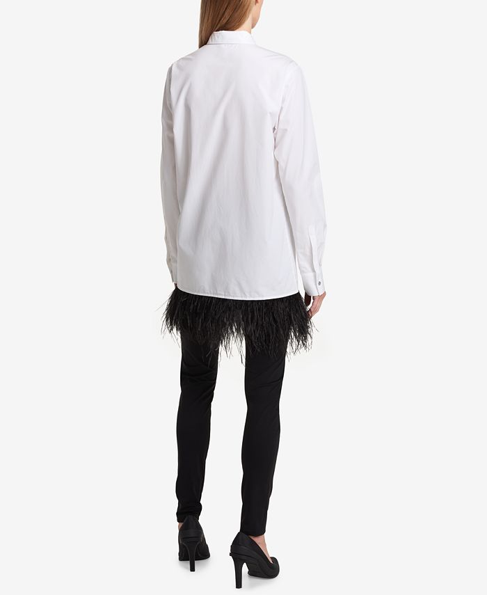DKNY Feather-Trim Shirt - Macy's