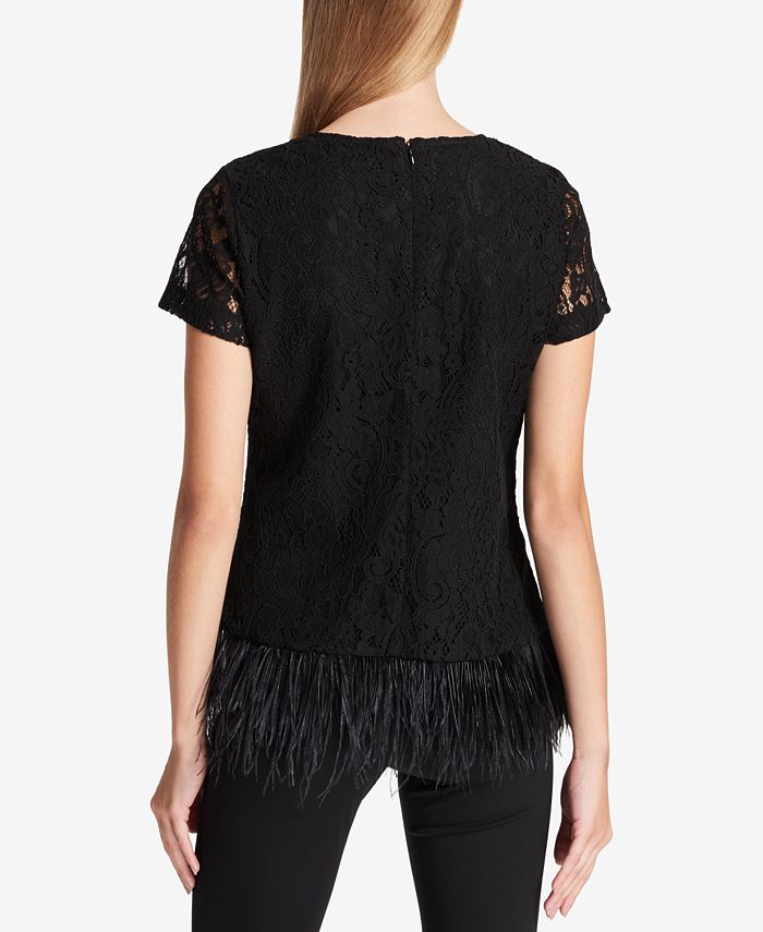 DKNY Lace Feather-Trim Top - Macy's