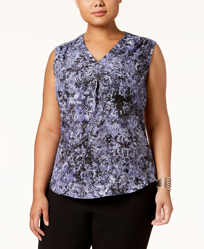 Nine West Plus Size Printed V-Neck Blouse - Macy's