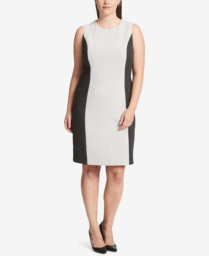 Calvin Klein Plus Size Dot-Print Colorblocked Sheath Dress - Macy's