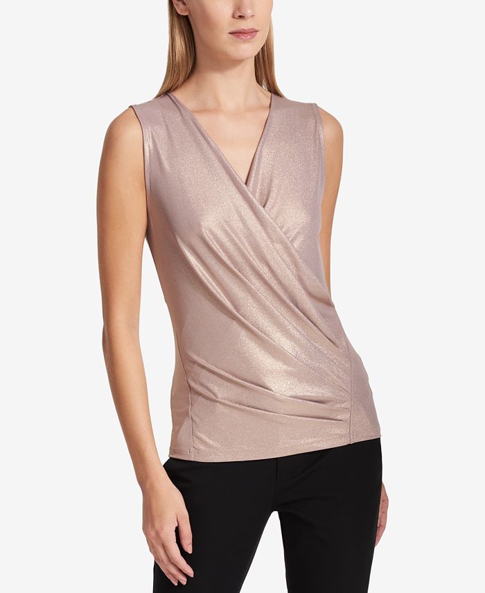 DKNY Ruched Surplice-Neck Top - Macy's
