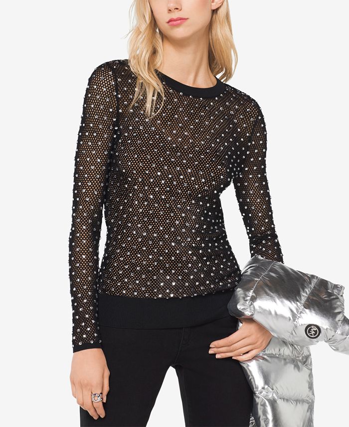 Michael Kors Studded Mesh Sweater & Reviews - Sweaters - Women - Macy's
