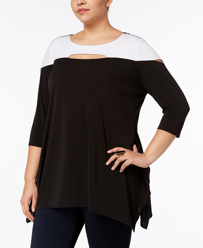 NY Collection Plus Size Colorblocked Cutout Tunic - Macy's