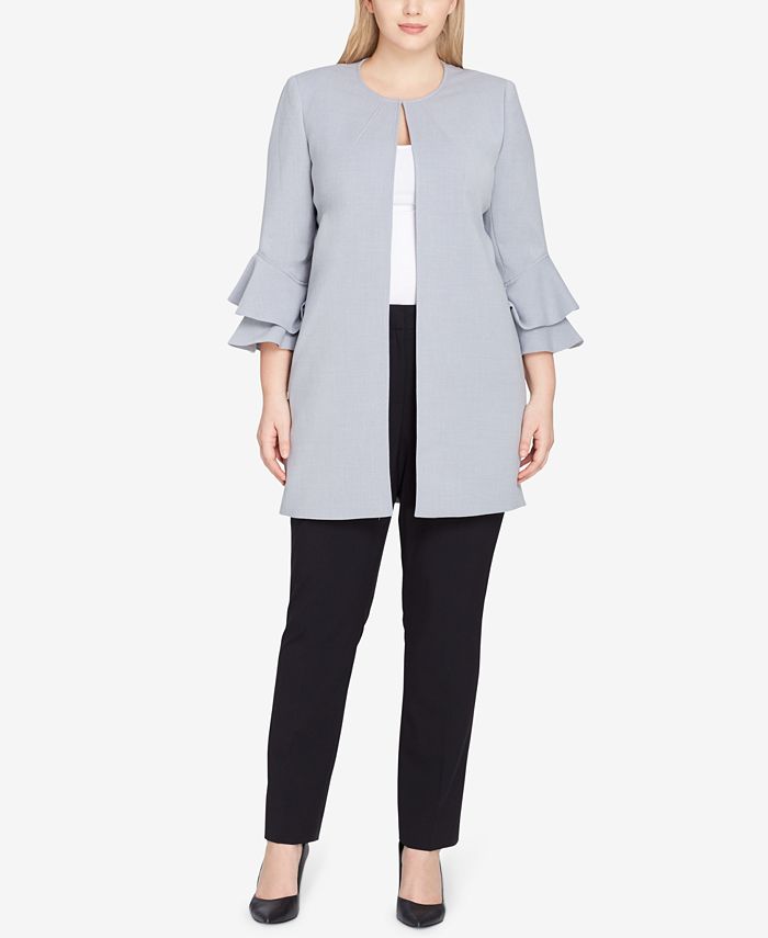 Tahari ASL Plus Size Ruffled-Sleeve Topper Jacket - Macy's
