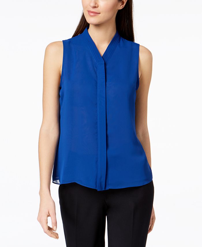 Calvin Klein Pleated Chiffon Top, Regular & Petite - Macy's