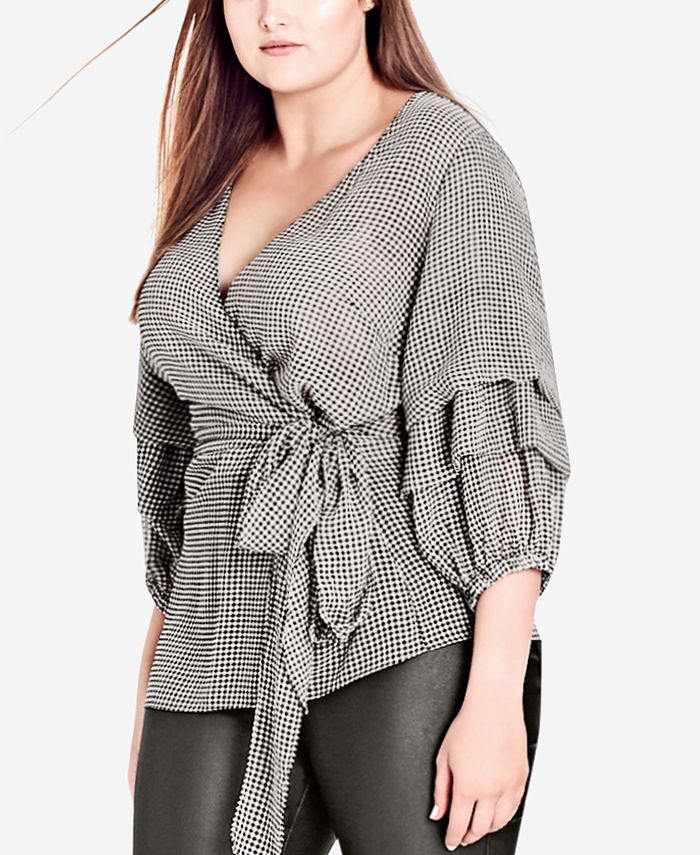 City Chic Trendy Plus Size Ruffled Faux-Wrap Top - Macy's