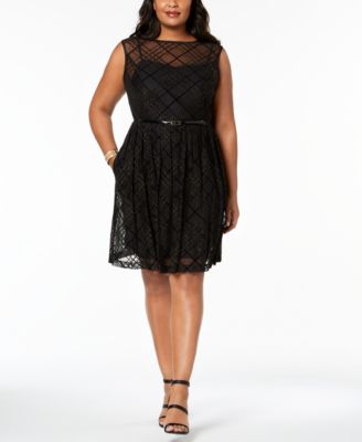 Ellen Tracy Plus Size Belted Illusion Plaid Dress - Macy's