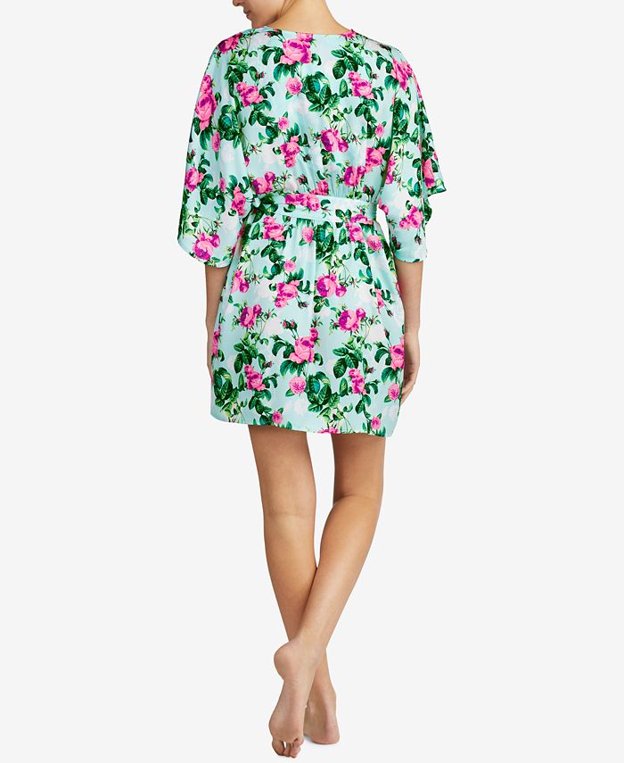 Betsey Johnson Floral-Print Lace-Detail Short Robe - Macy's