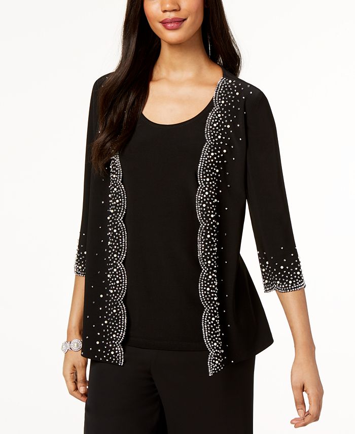 MSK Beaded Mock 2-Pc. Jacket & Top Set & Reviews - Tops - Women - Macy's