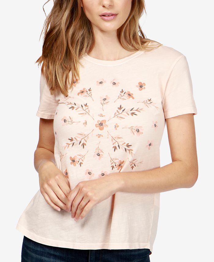Lucky Brand Cotton Printed Split-Back T-Shirt - Macy's