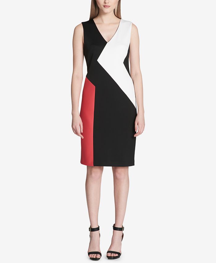 Calvin Klein V-Neck Colorblocked Sheath Dress - Macy's