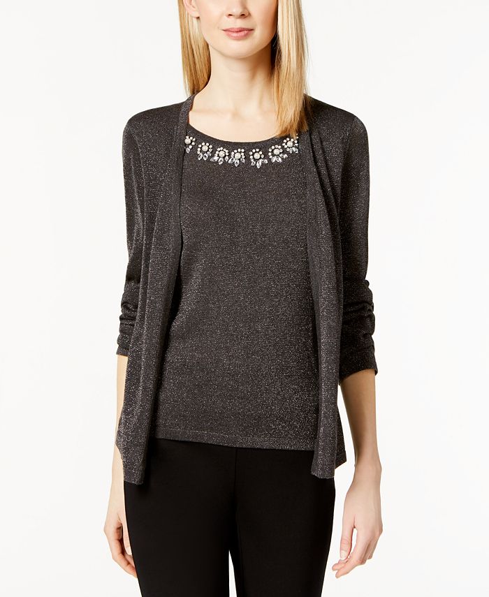 NY Collection Embellished Layered-Look Sweater - Macy's
