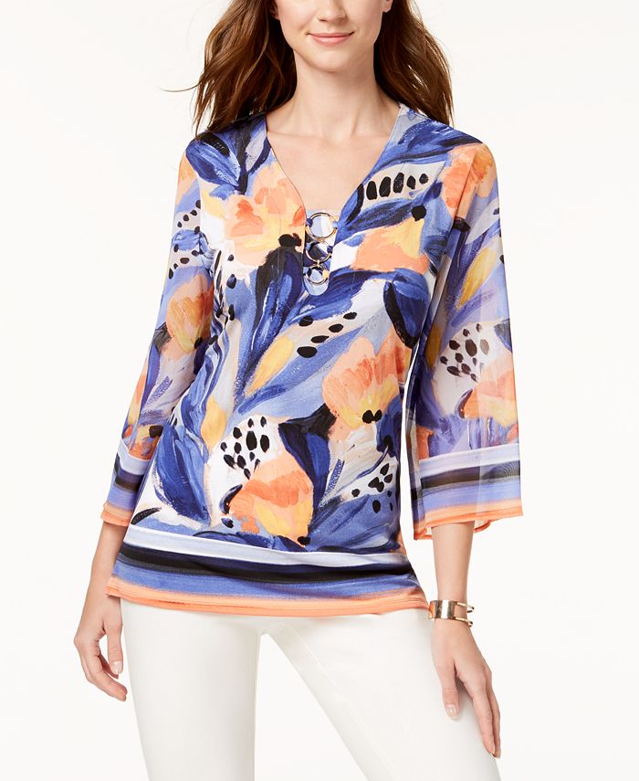 JM Collection Petite Printed Ring-Hardware Tunic, Created for Macy's ...