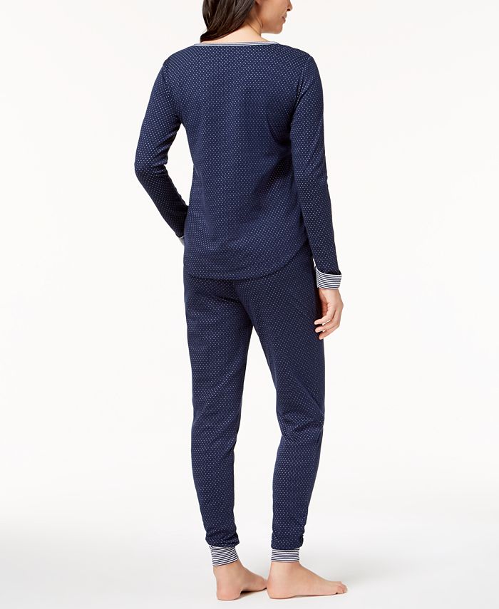Lauren Ralph Lauren Dotted Contrast-Cuff Pajama Set - Macy's