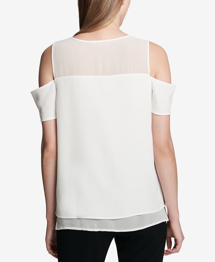 Calvin Klein Cold-Shoulder Chiffon Top - Macy's