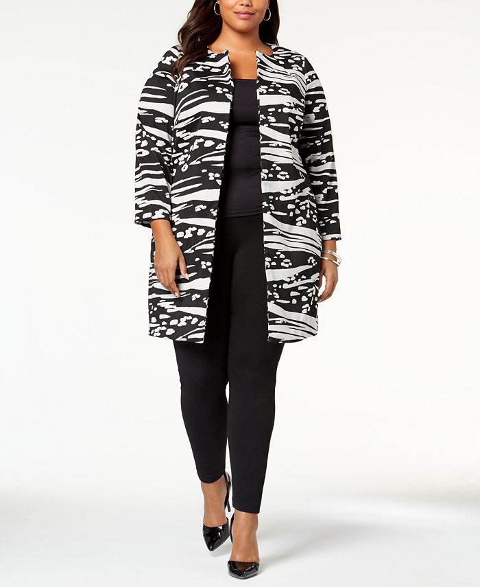 Alfani Plus Size Printed Textured Topper Jacket, Created for Macy's ...