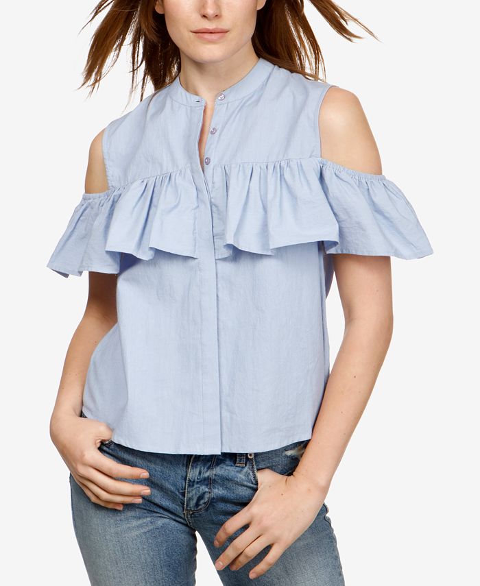 Lucky Brand Cotton Cold-Shoulder Ruffled Shirt - Macy's