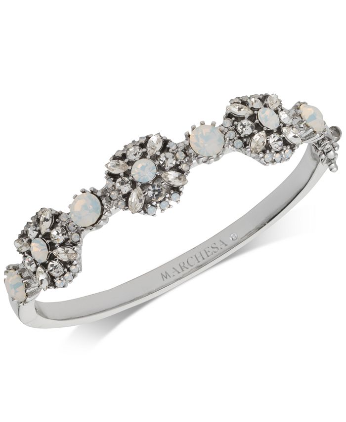 Marchesa Silver-Tone Crystal Cluster Bangle Bracelet - Macy's