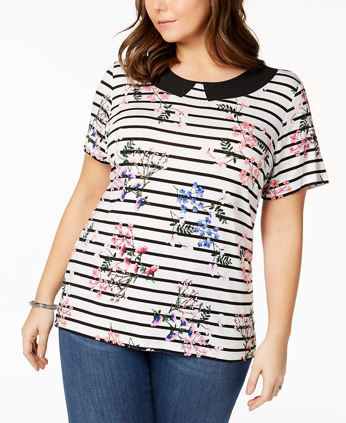 Tommy Hilfiger Plus Size Inset-Collar Top, Created for Macy's - Macy's