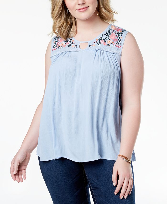 Planet Gold Trendy Plus Size Embroidered Keyhole Top - Macy's