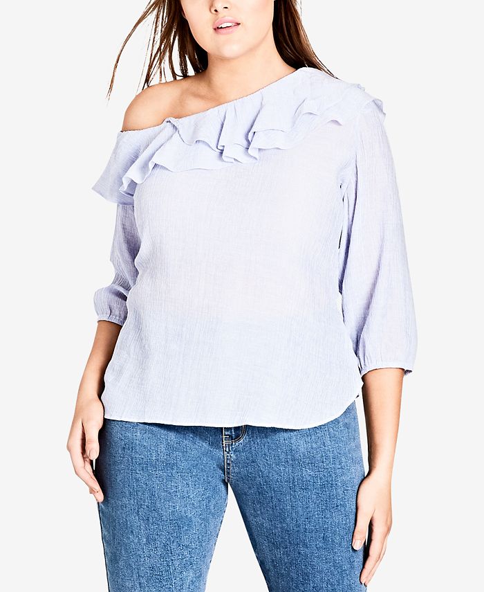 City Chic Trendy Plus Size Ruffled One-Shoulder Top - Macy's