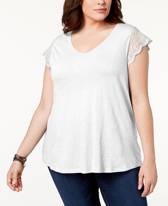 Style & Co Plus Size Lace-Sleeve Top, Created for Macy's - Macy's