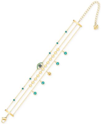 Swarovski Gold-Tone Multicolor Crystal Mystic Charm Triple-Row Bracelet ...