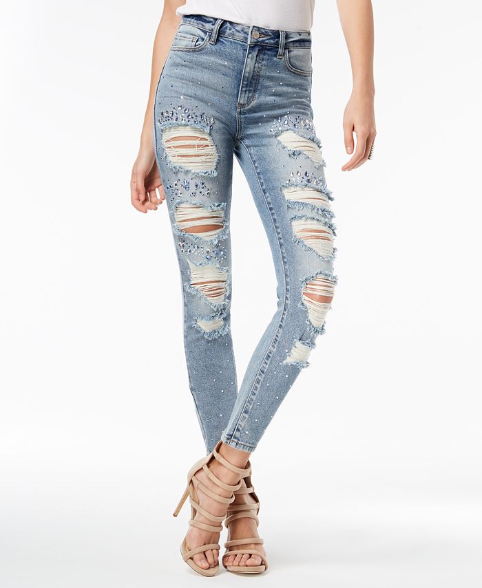 GUESS 1981 Ripped Embellished Skinny Jeans - Macy's