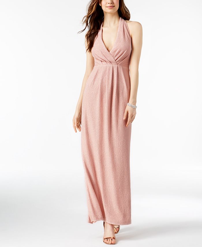 Betsy & Adam Shimmer Pleated Halter Gown - Macy's