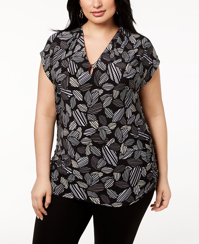 Anne Klein Plus Size Printed Keyhole Top - Macy's