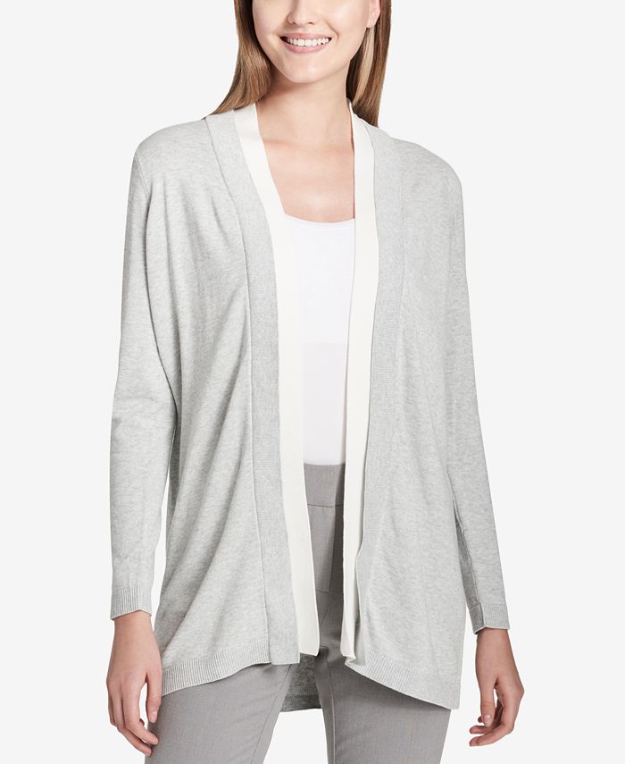Calvin Klein Contrast-Trim Open-Front Cardigan - Macy's