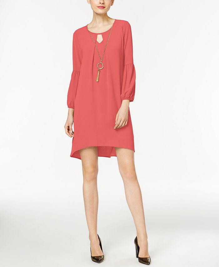 NY Collection Petite High-Low Keyhole Shift Dress with Necklace - Macy's