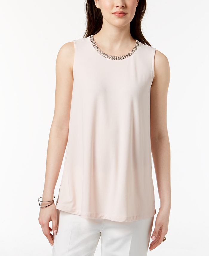 Alfani Petite Embellished-Neck Top, Created for Macy's - Macy's