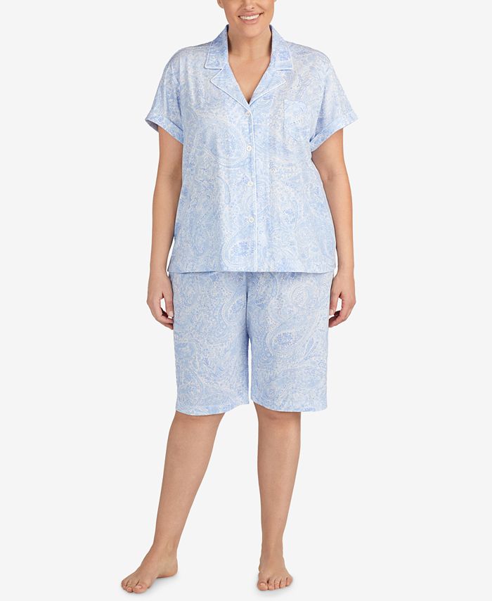 Lauren Ralph Lauren Classic Knits Plus Size Bermuda Cotton Pajama Set ...