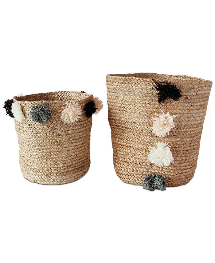 3R Studio Round Jute Braided Baskets with Pom Pom, Set of 2 - Macy's