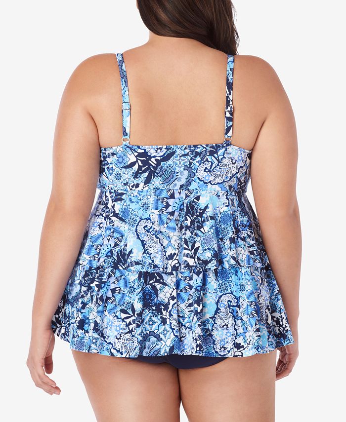 Swim Solutions Plus Size Printed Underwire Tiered Tankini Top Created