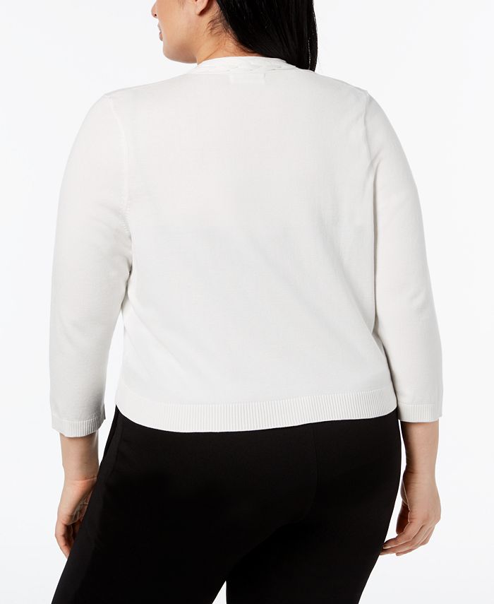 Calvin Klein Plus Size Cropped Braided-Trim Cardigan - Macy's