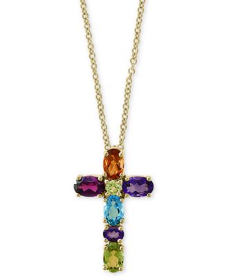 EFFY Collection EFFY® Multi-Gemstone Cross 18" Pendant Necklace (2-7/8 ...