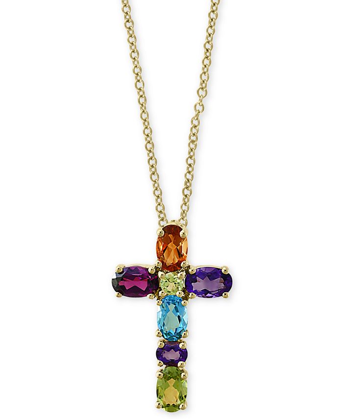 EFFY Collection EFFY® Multi-Gemstone Cross 18" Pendant Necklace (2-7/8 ...