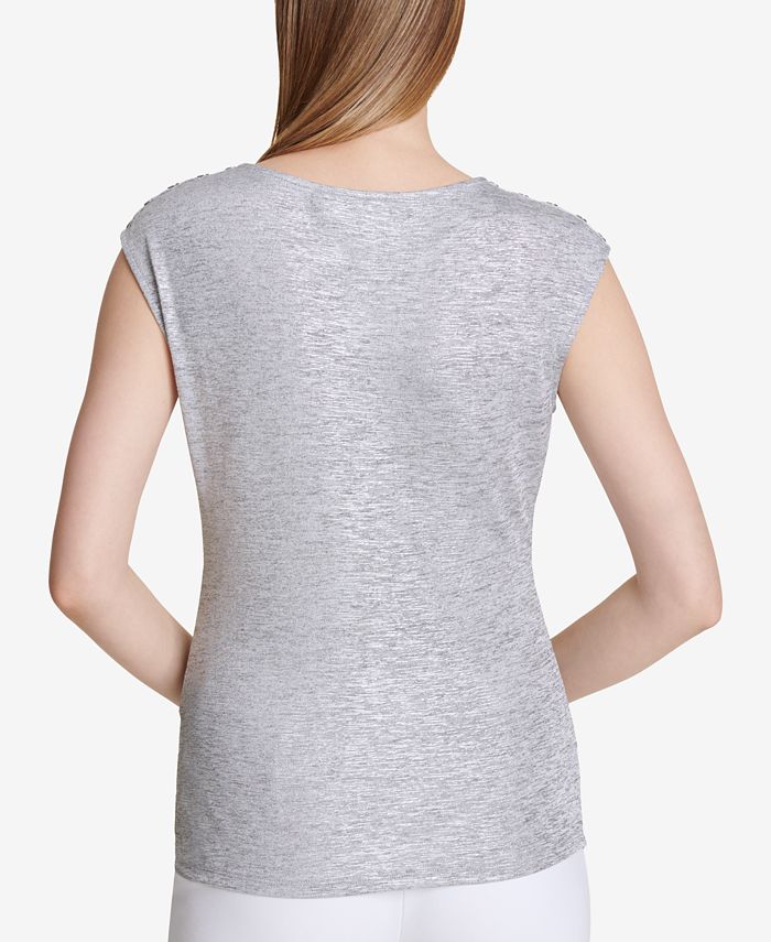 Calvin Klein Button-Shoulder Cap-Sleeve Top - Macy's