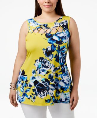 Belldini Plus Size Lace-Up-Yoke Tunic - Macy's