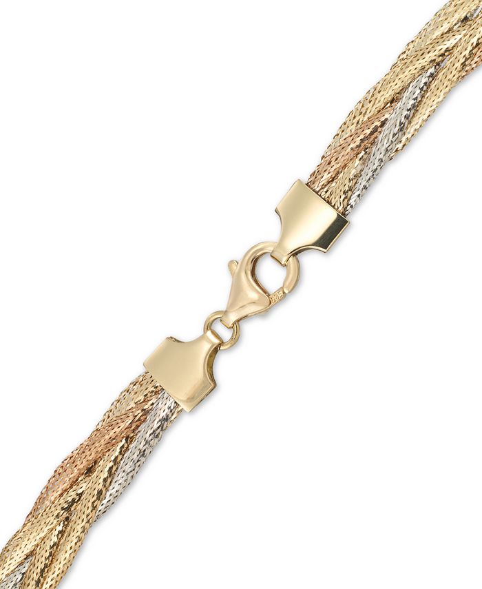 Italian Gold Tri-Color Mesh Omega Braided 18" Collar Necklace in 14k ...