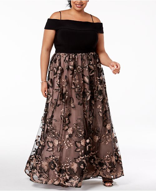 Morgan & Company Trendy Plus Size Off-The-Shoulder Gown & Reviews ...