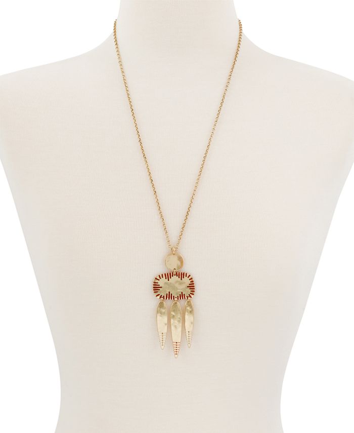 Lucky Brand Gold-Tone Crystal Threaded Disc Pendant Necklace - Macy's