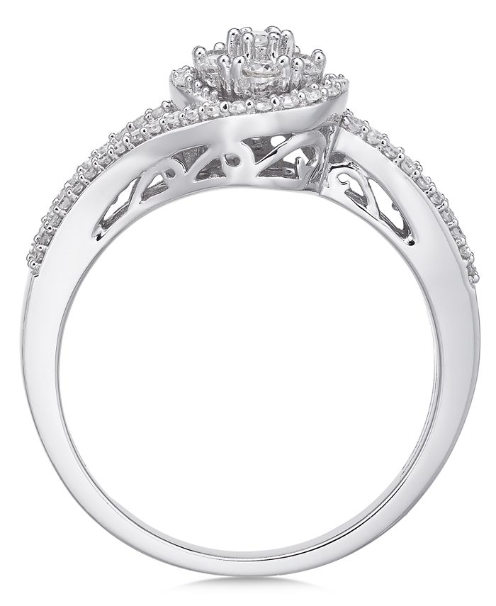 Promised Love Diamond Halo Promise Ring in Sterling Silver (1/2 ct. t.w ...