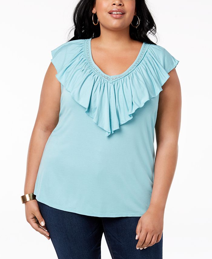 Style & Co Plus Size Ruffled V-Neck Top, Created for Macy's - Macy's