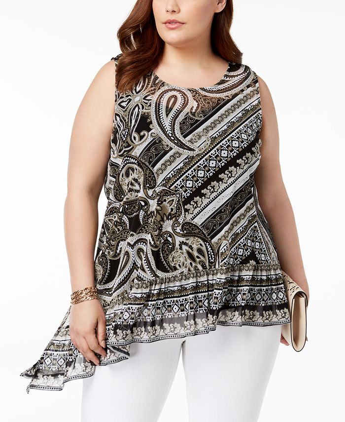 INC International Concepts I.N.C. Plus Size Printed Asymmetrical Ruffle ...